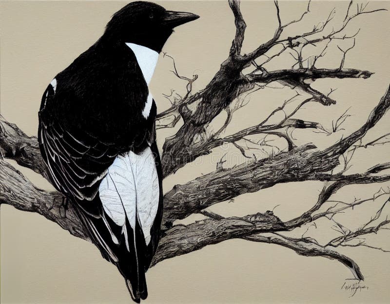 Black and White Magpie Perched on Tree Branch. Generative AI Stock ...