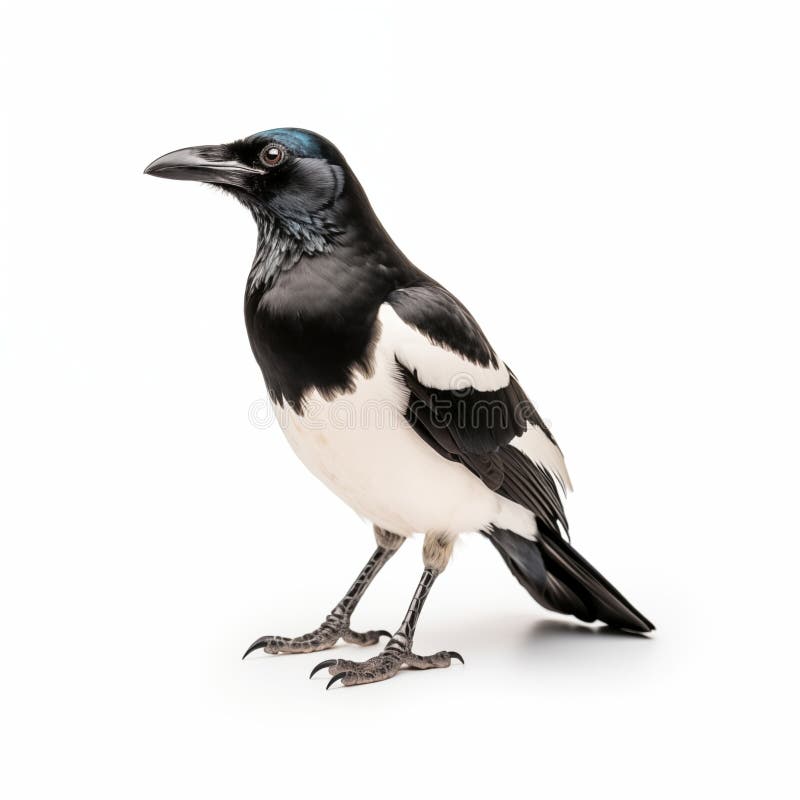 Black and White Magpie Bird Standing on White Background Stock ...