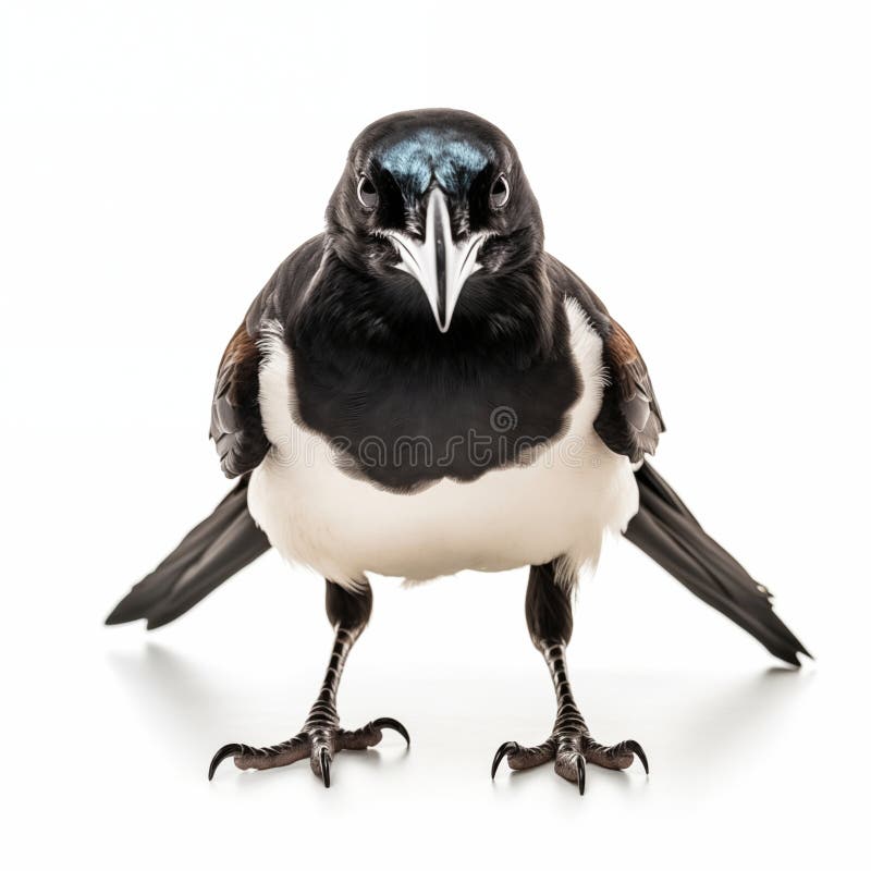 Black and White Magpie Bird Standing Front Facing on White Background ...