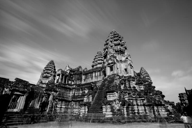 Black and White of Main Angkor Wat Temple Stock Image - Image of black ...