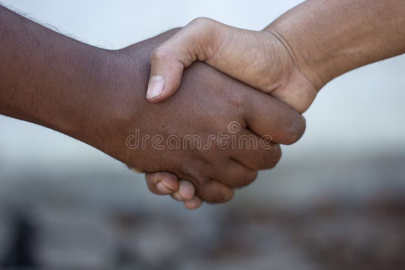 A White Man and a Black Man Shaking Hands Together with Their Hands As ...