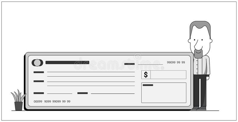 Man Paying through Check Vector Outline Illustration with Minimal ...