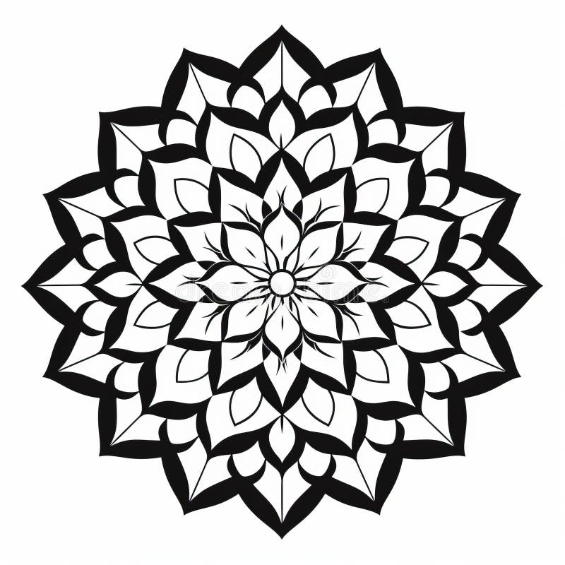 Bold Black and White Mandala with Leaf Patterns Stock Illustration ...