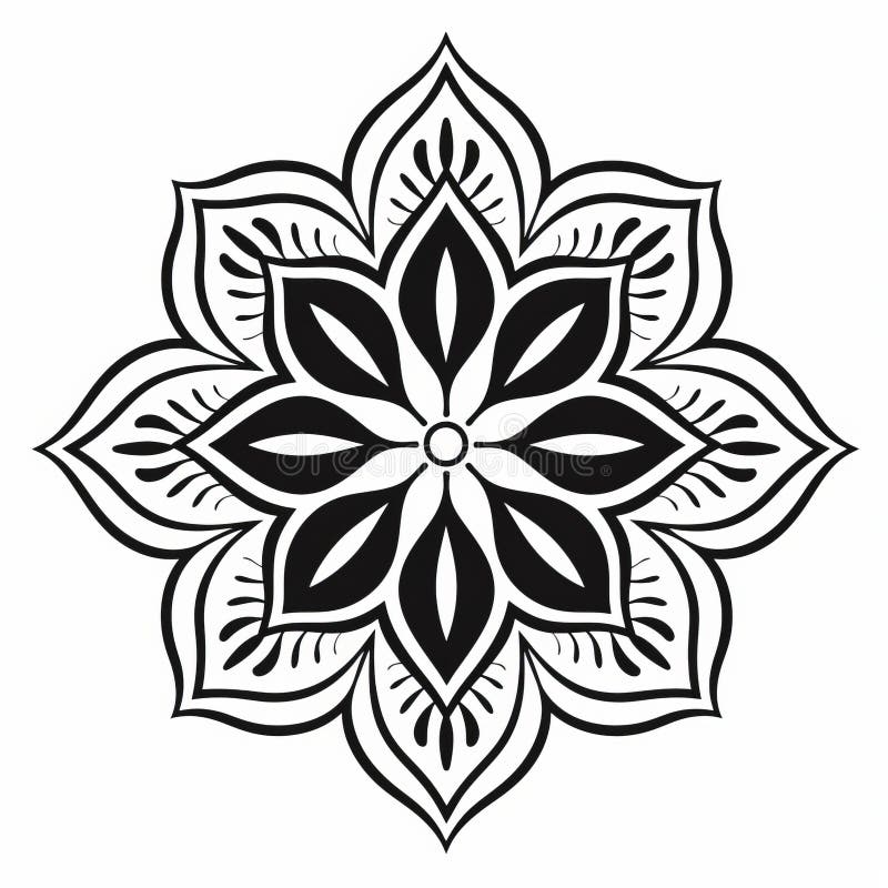 Black and White Mandala Design with Leaf Patterns and Handcrafted ...