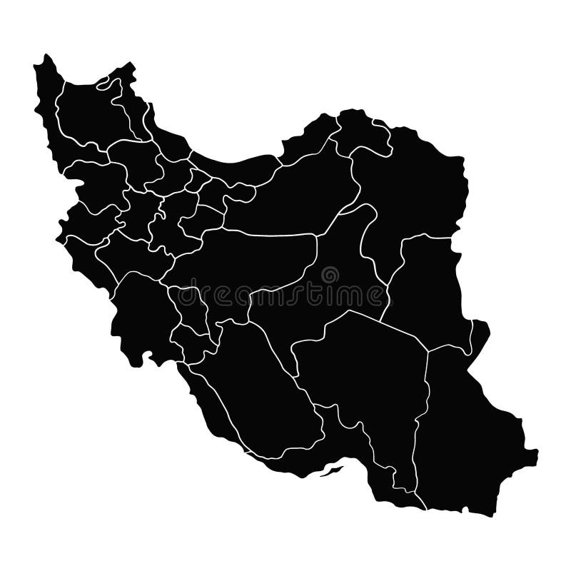 Map of Iran with Provinces Black and White Stock Vector - Illustration ...