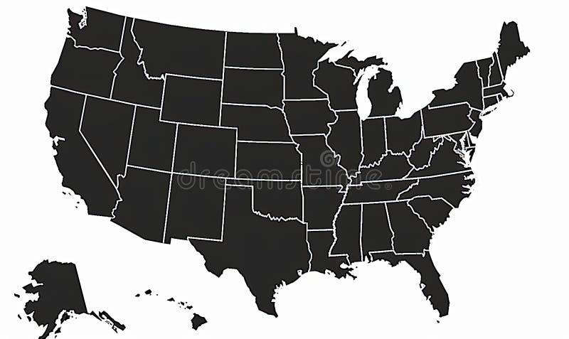 Black and White Map of the US with a Clean Design and Intricate Pattern ...