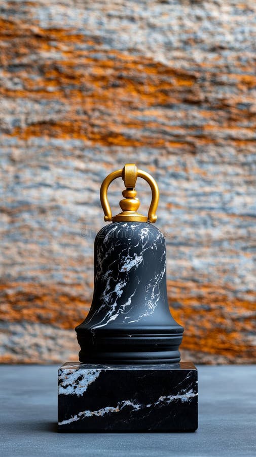 A Black and White Marble Bell Sitting on Top of a Table Stock Photo - Image of clock, mood ...