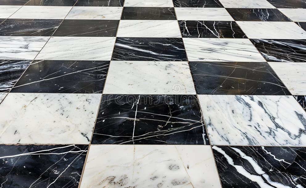 Black and White Marble Checkered Floor Tile - AI Generated Stock ...