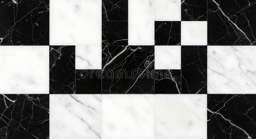 Alternating Marble Tile Pattern, Black and White Stock Image - Image of ...