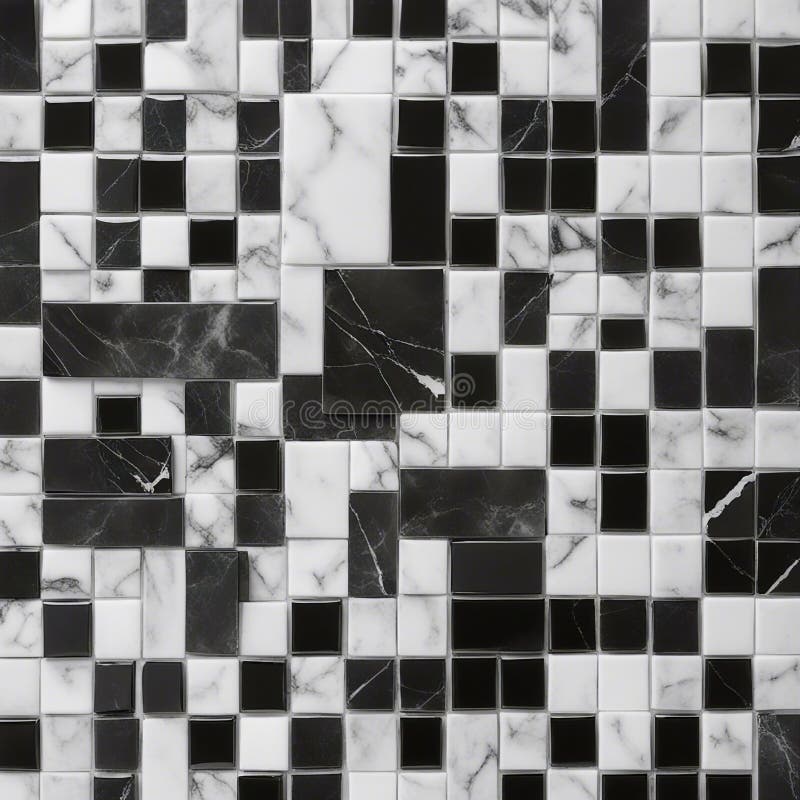 Black and White _A Marble Tile Pattern with a Square Shape and a Black ...