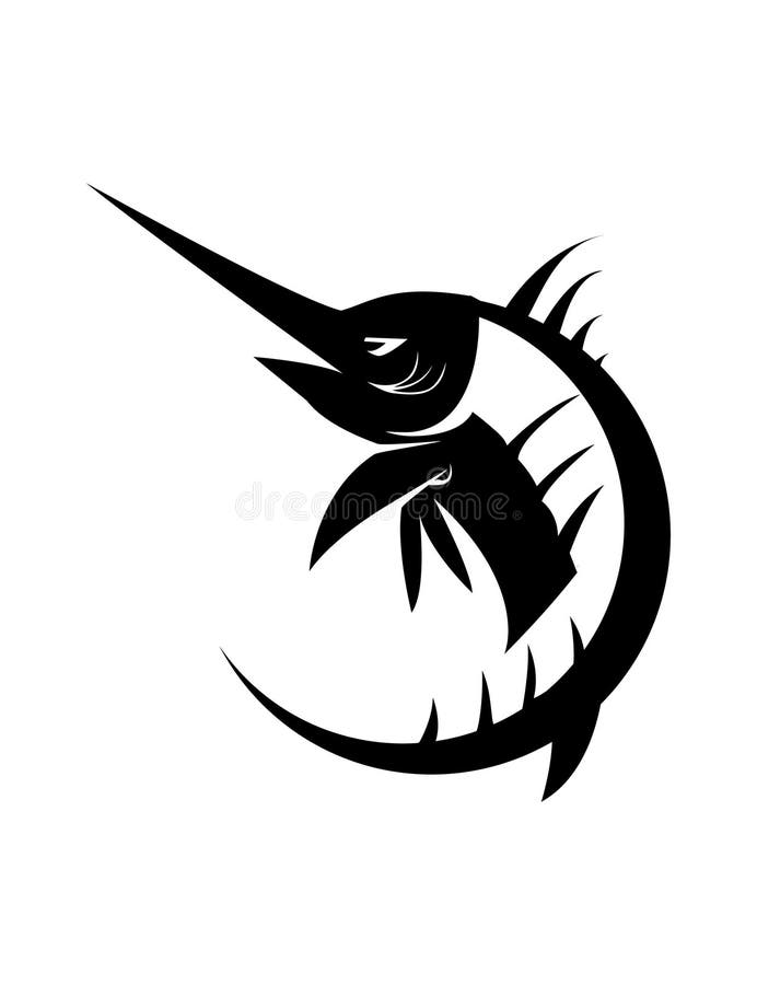 Marlin Fish Front View Black and White Vector Illustration Stock Vector ...