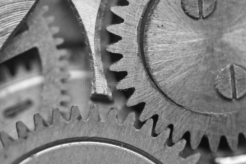 Black-and-white Metal Cogwheels in Clockwork. Stock Image - Image of ...