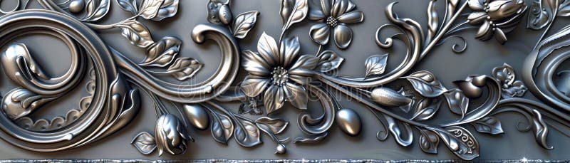 Black and White Metal Wall Sculpture with a Floral Pattern Stock ...
