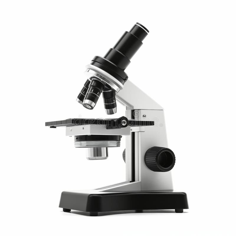 Black and White Microscope Isolated on White Background Stock ...