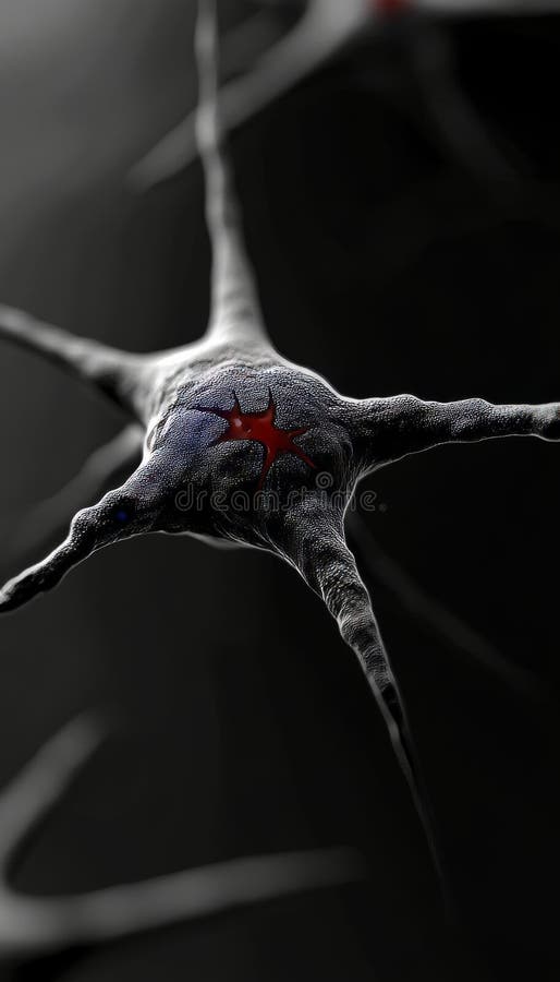 Black and White Microscopic Image, Single Neuron Connection, Central ...