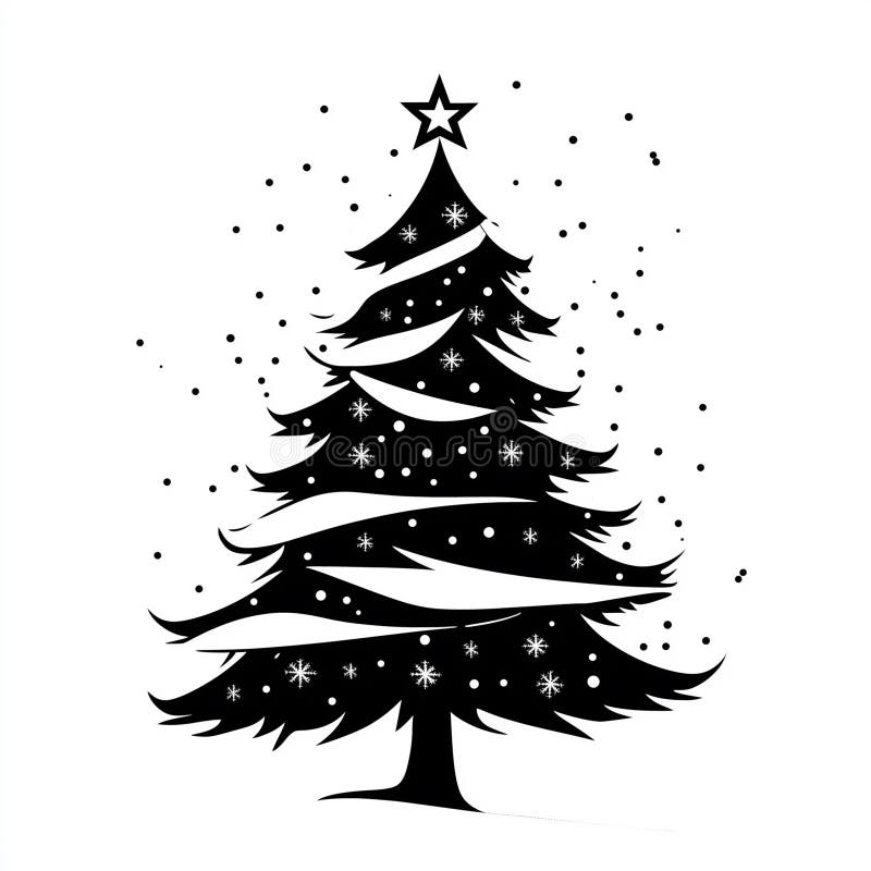 Black and White Minimalist Christmas Tree with a Star Stock ...