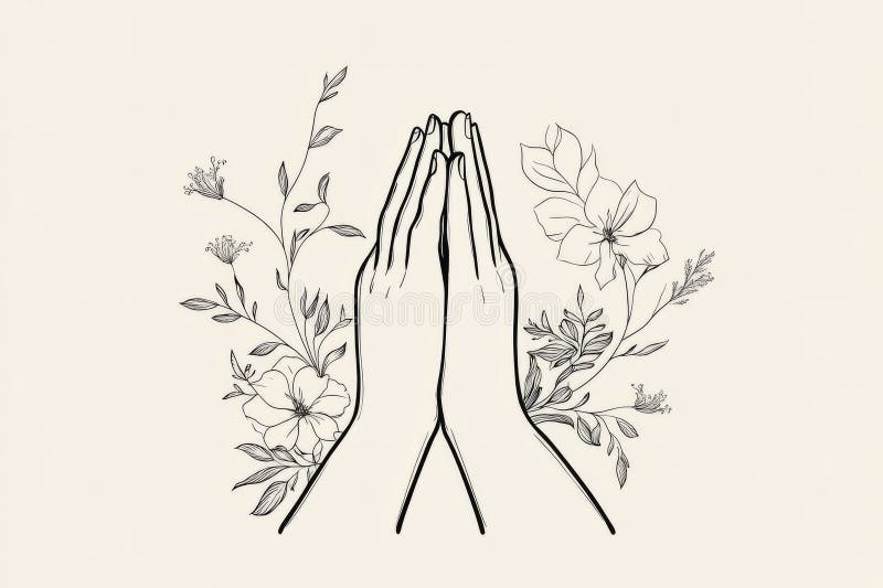 A Black and White Minimalist Drawing of Hands Clasped Together in ...