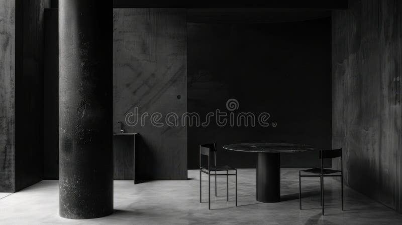 Monochromatic Interior Design with a Black Table and Chairs Stock ...