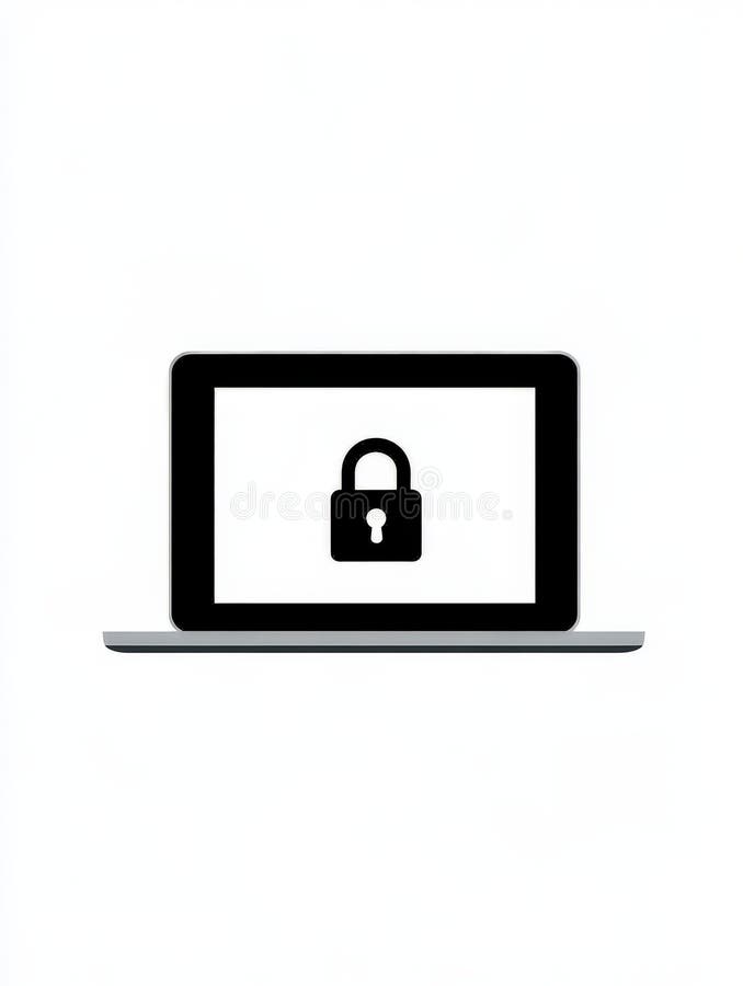 Black White Minimalist Laptop Icon Padlock Symbol Representing Digital ...