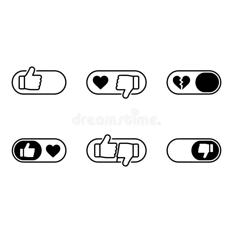 Black and White Minimalist Like Dislike Toggle Switch Icons Social ...