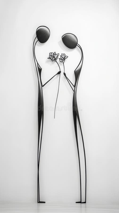 Minimalist Sculpture of Two Figures Exchanging Flowers, Symbolizing ...