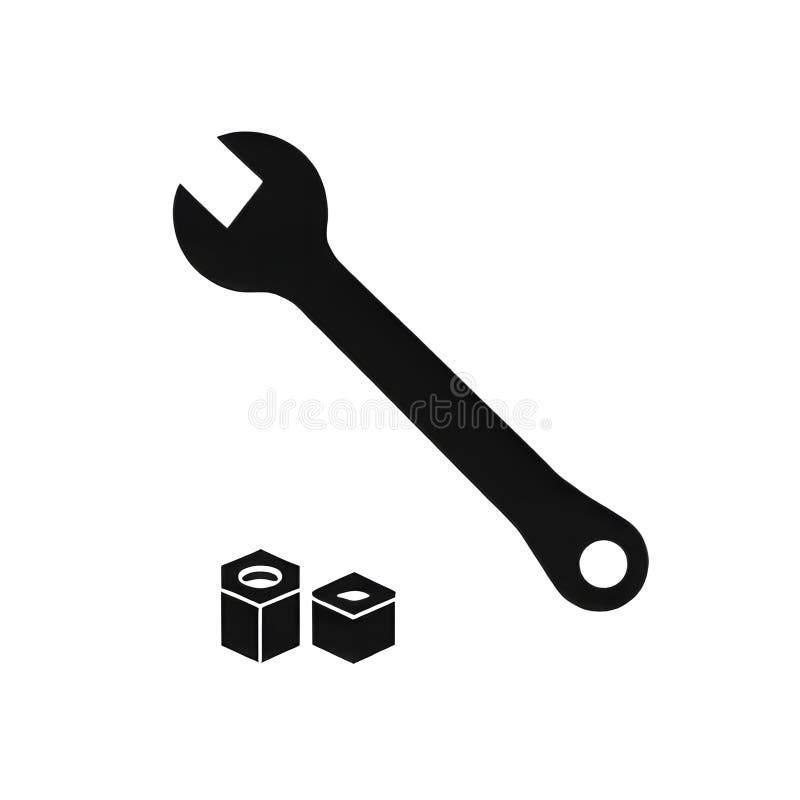 Black and White Minimalistic Icon Illustration Featuring a Spanner and ...