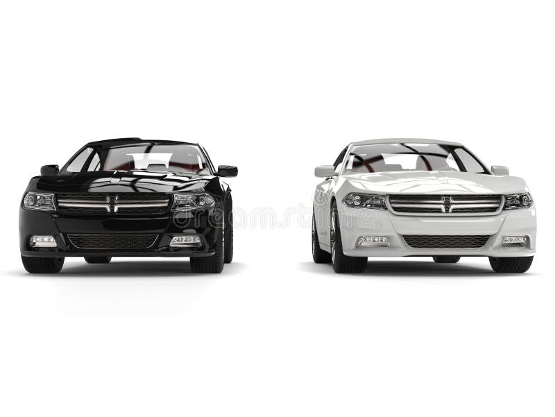 Black and White Modern Fast City Cars - Front View Stock Illustration ...