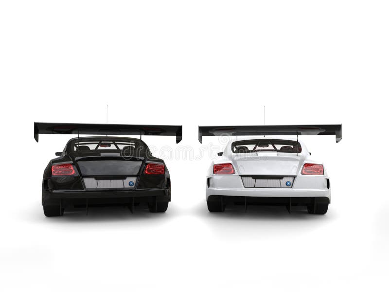 Black and White Modern Super Cars - Side by Side - Back View Stock ...