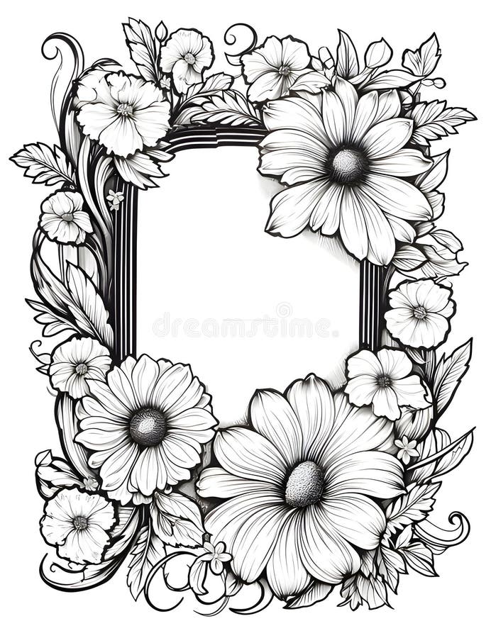 Black and White Mono Frame with Flowers Stock Vector - Illustration of ...