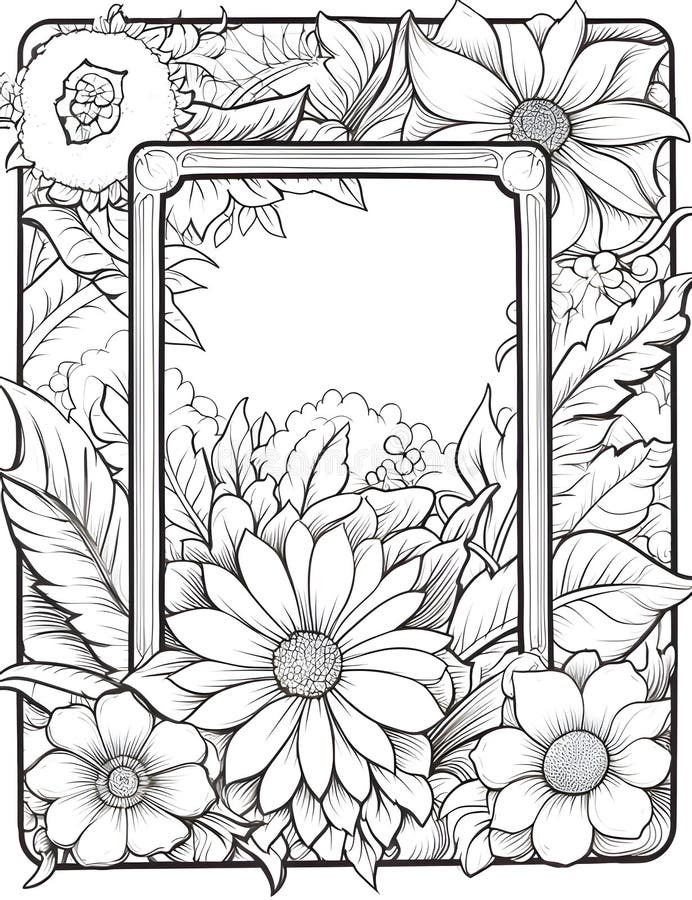 Black and White Mono Frame with Flowers Stock Vector - Illustration of ...