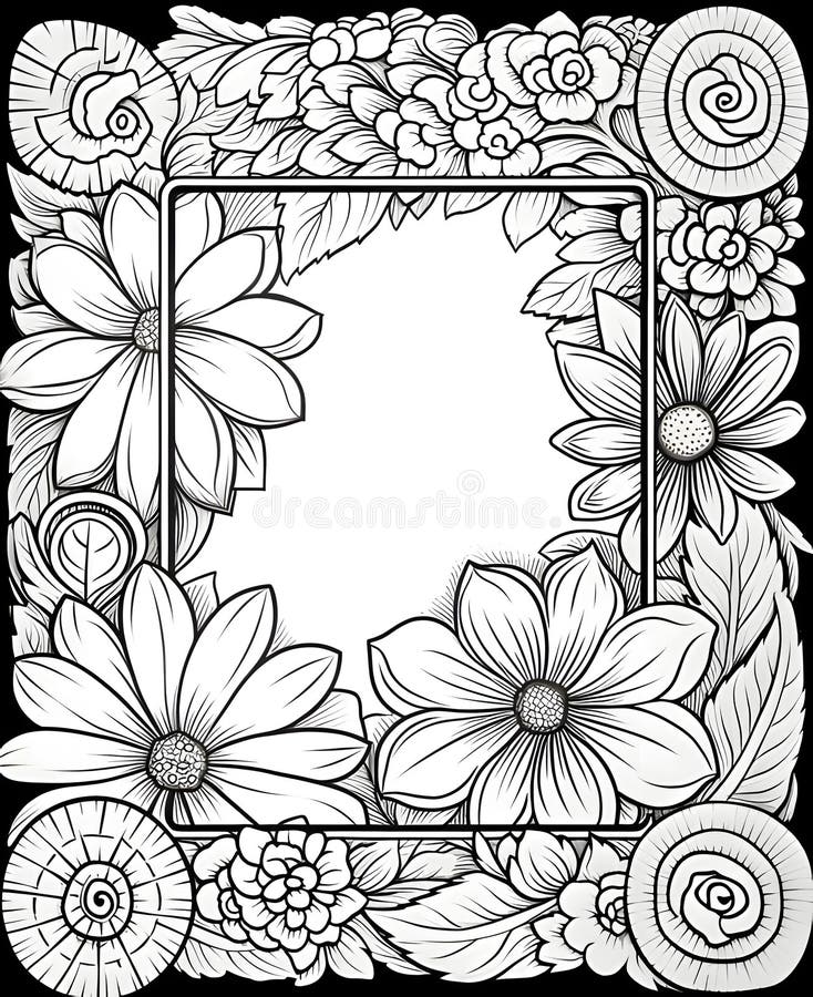 Black and White Mono Frame with Flowers Stock Vector - Illustration of ...