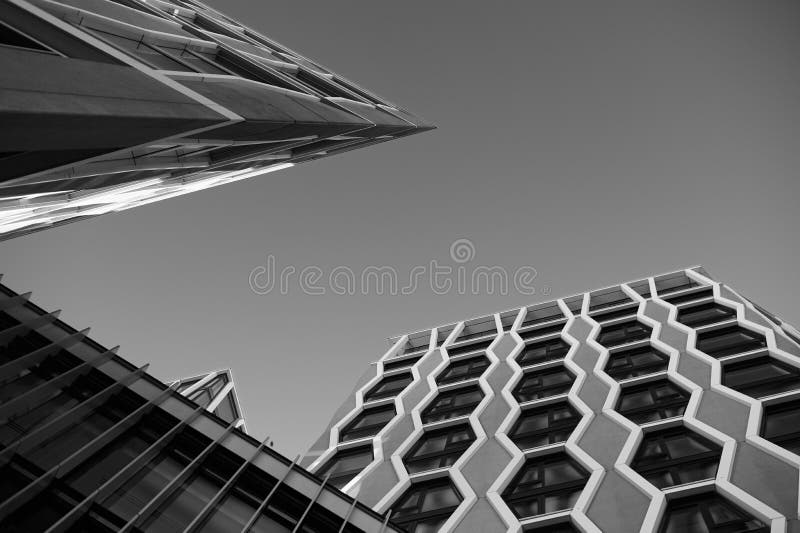 Black and White Monochrome Image Looking Up at Modern Buildings Stock ...