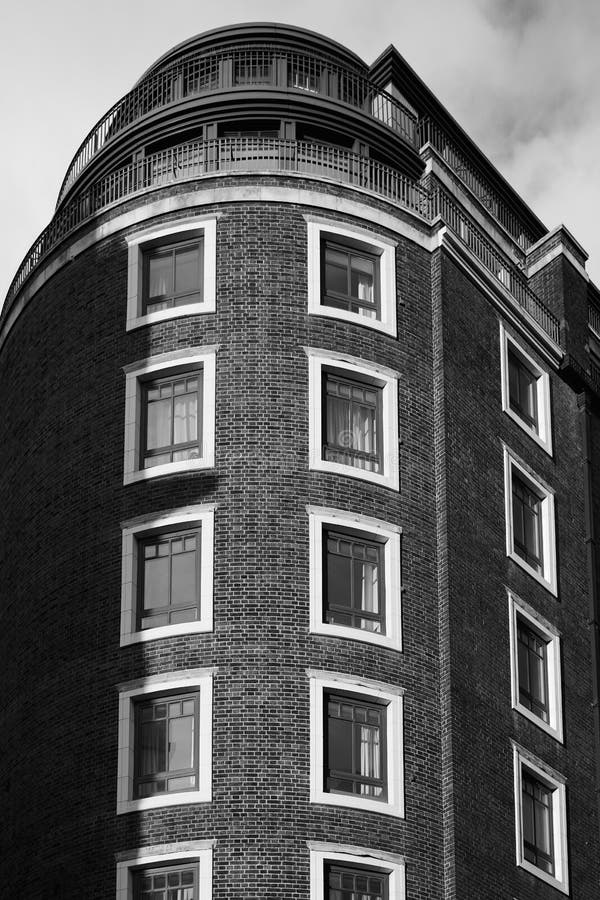 Black and White Monochrome Image Looking Up at Modern Red Brick ...