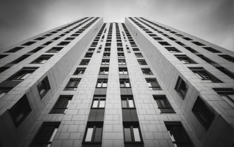 Black and White Monochrome Skyscraper Architecture Stock Illustration ...