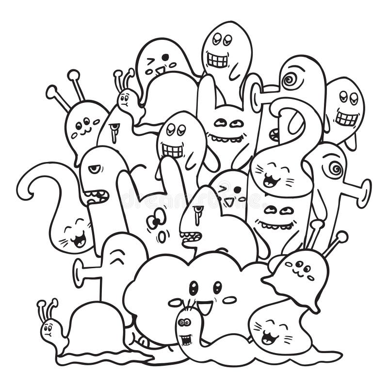 Black White Monsters Style Doodle Coloring Pages Adults Stock ...