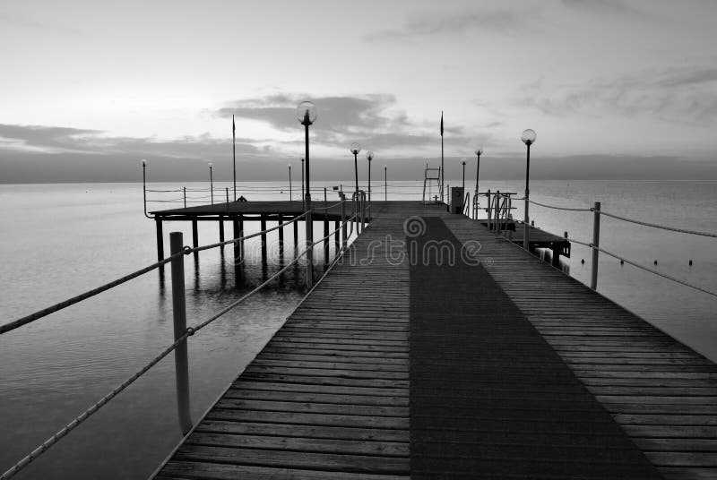 Perspective View of Wooden Pier at Lake. Small Bridge in Water Stock ...