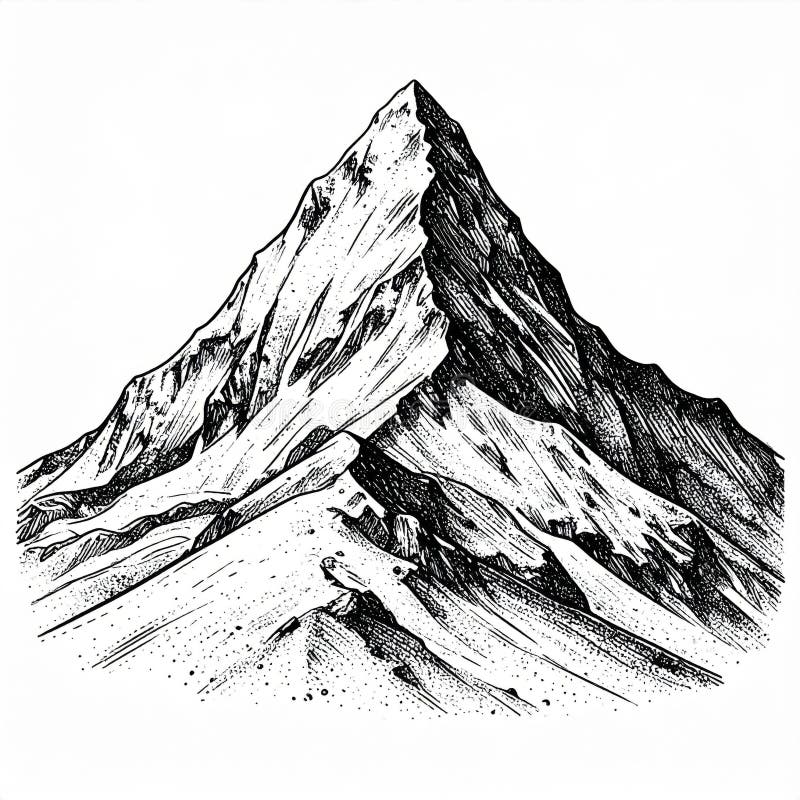 Black and White Mountain Peak Drawing Stock Illustration - Illustration ...