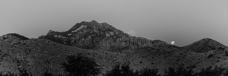 Black and White Moutain Moonset Panorama Stock Image - Image of ...