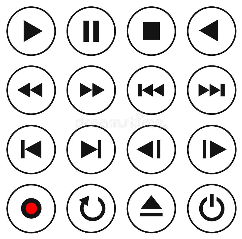 Black and White Multimedia Control Button/icon Set Stock Vector ...