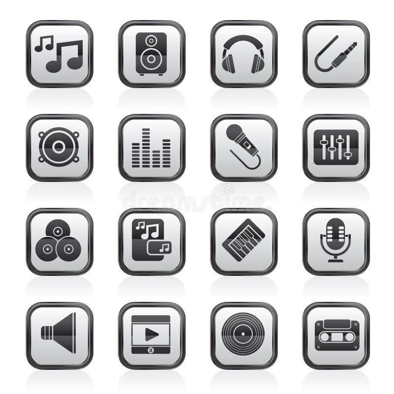 Black and White Music, Sound and Audio Icons Stock Vector ...