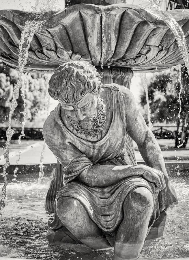 Black and White Mythological Fountain Stock Photo - Image of italian ...