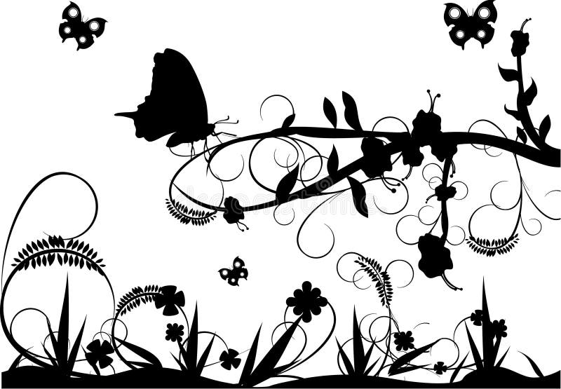 Black and White Nature Vector Stock Vector - Illustration of leaves ...