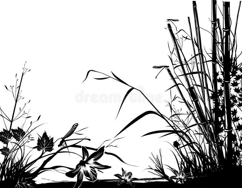 Black and White Nature Vector Stock Vector - Illustration of leaves ...