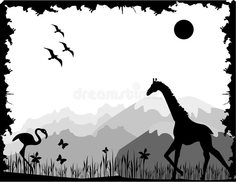 Black and White Nature Vector Stock Vector - Illustration of africa ...