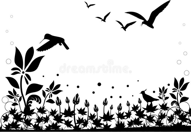 Black and White Nature Vector Stock Vector - Illustration of bushes ...