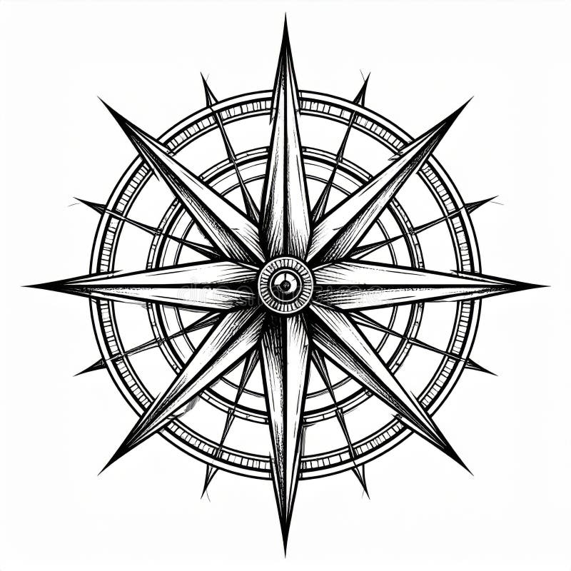 Black and White Nautical Compass Rose Illustration Stock Illustration - Illustration of ...