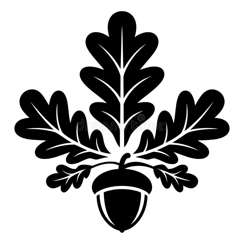 A Black and White Oak Leaf and Acorn Vector Illustration Stock ...