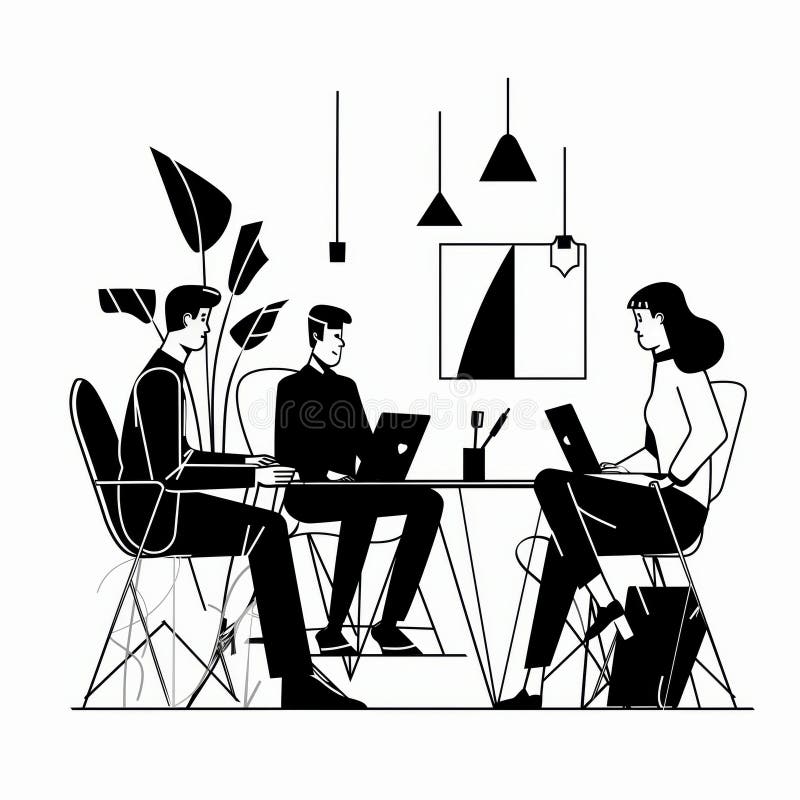 Black and White Office Scene with Team Engaged in Productive Work Stock ...