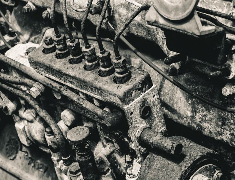 Vaintage Black and White Old & Grunge Car Engine Stock Photo - Image of ...