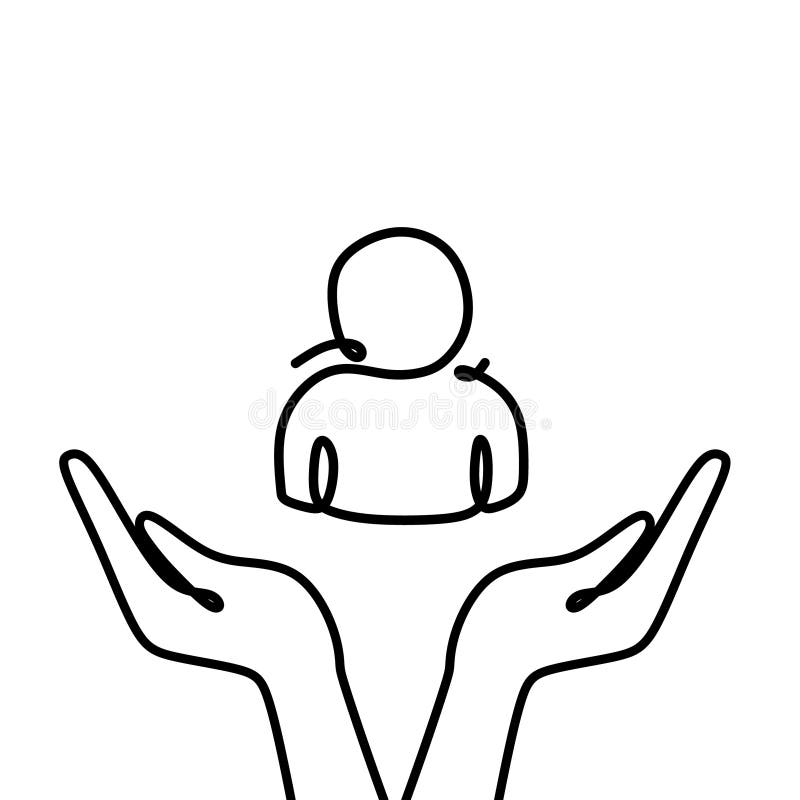 Black and White One Line Hands Holding Employee, Person Icon Stock ...